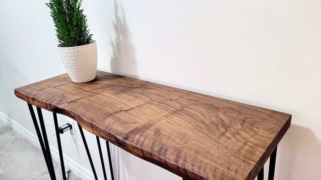 Live Edge Black Walnut Console Table Solid Wood Metal or Wooden Leg ...