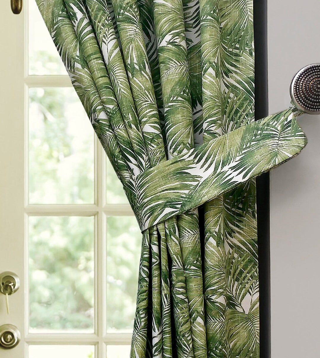 Tropical Leaf Pattern Curtain (stain Resistant) Custom Curtain Pair ...
