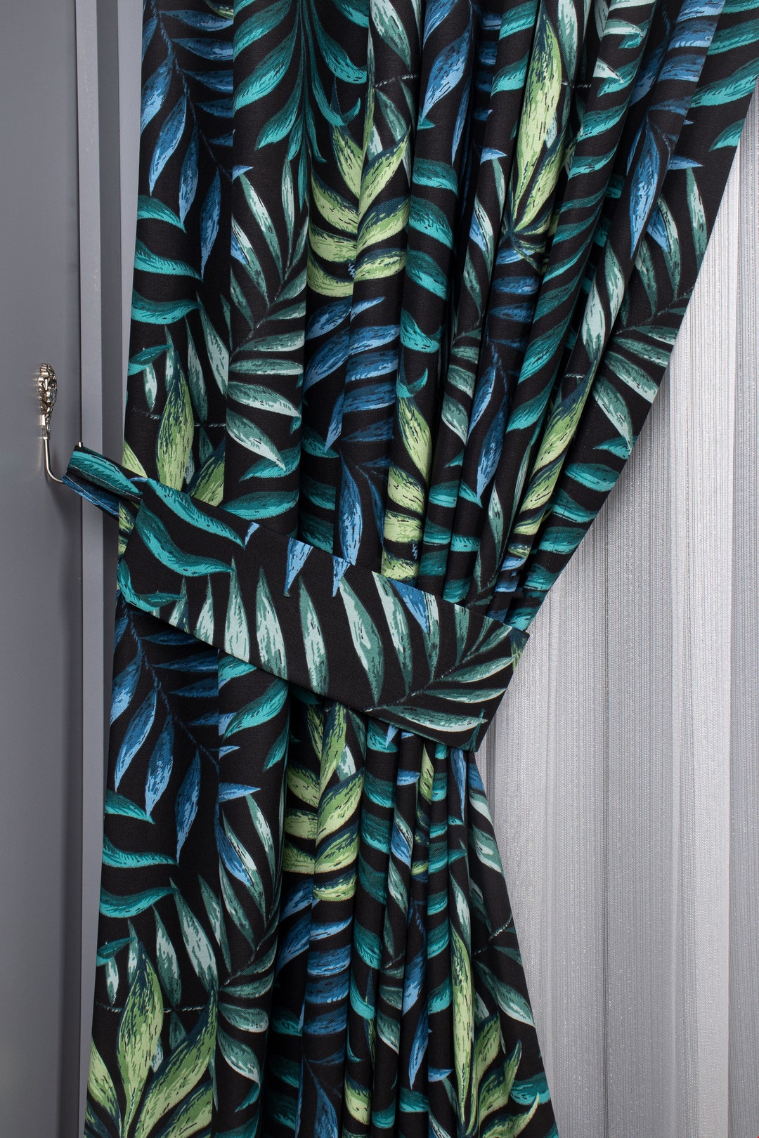 Tropical Leaf Pattern Curtain, Floral Curtain for Living Rooms ...