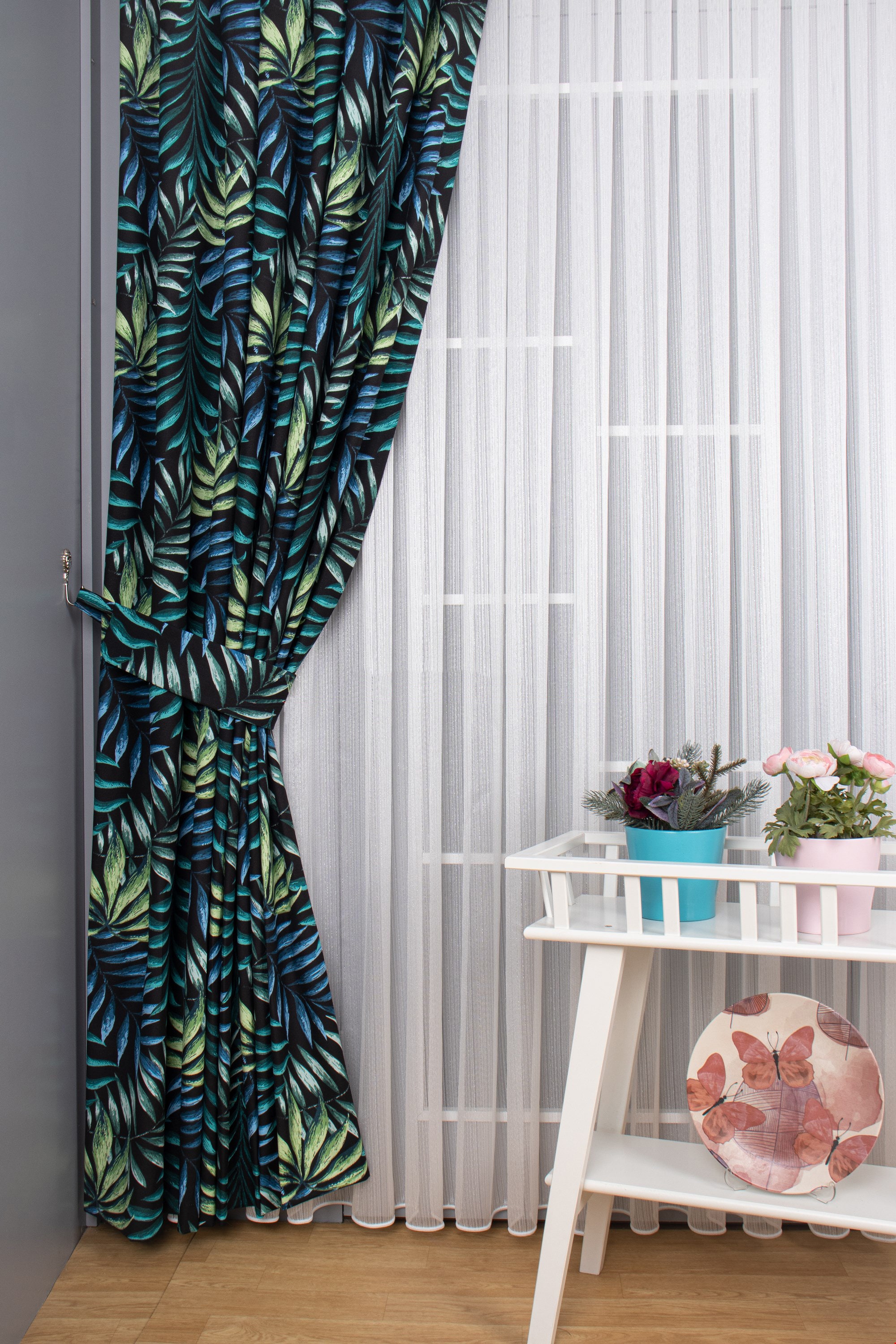 Tropical Leaf Pattern Curtain, Floral Curtain for Living Rooms ...