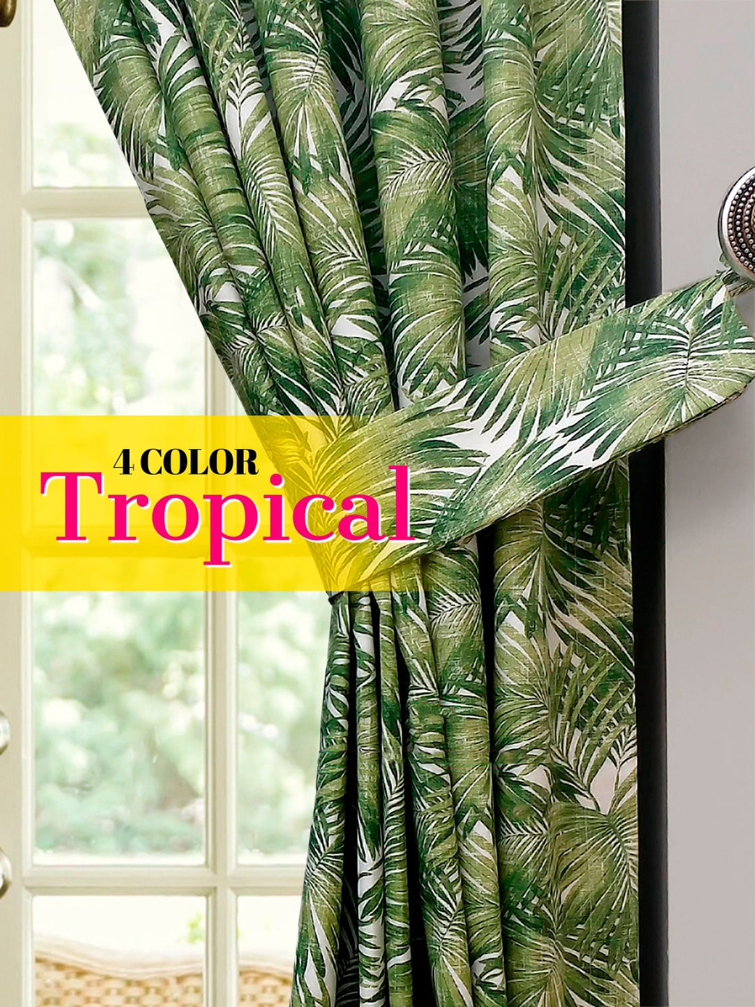 Tropical Leaf Pattern Curtain stain Resistant Custom Curtain - Etsy