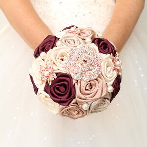 Burgundy Wedding Bouquet. Burgundy Blush Pink Bouquet. Rose Gold Brooch ...