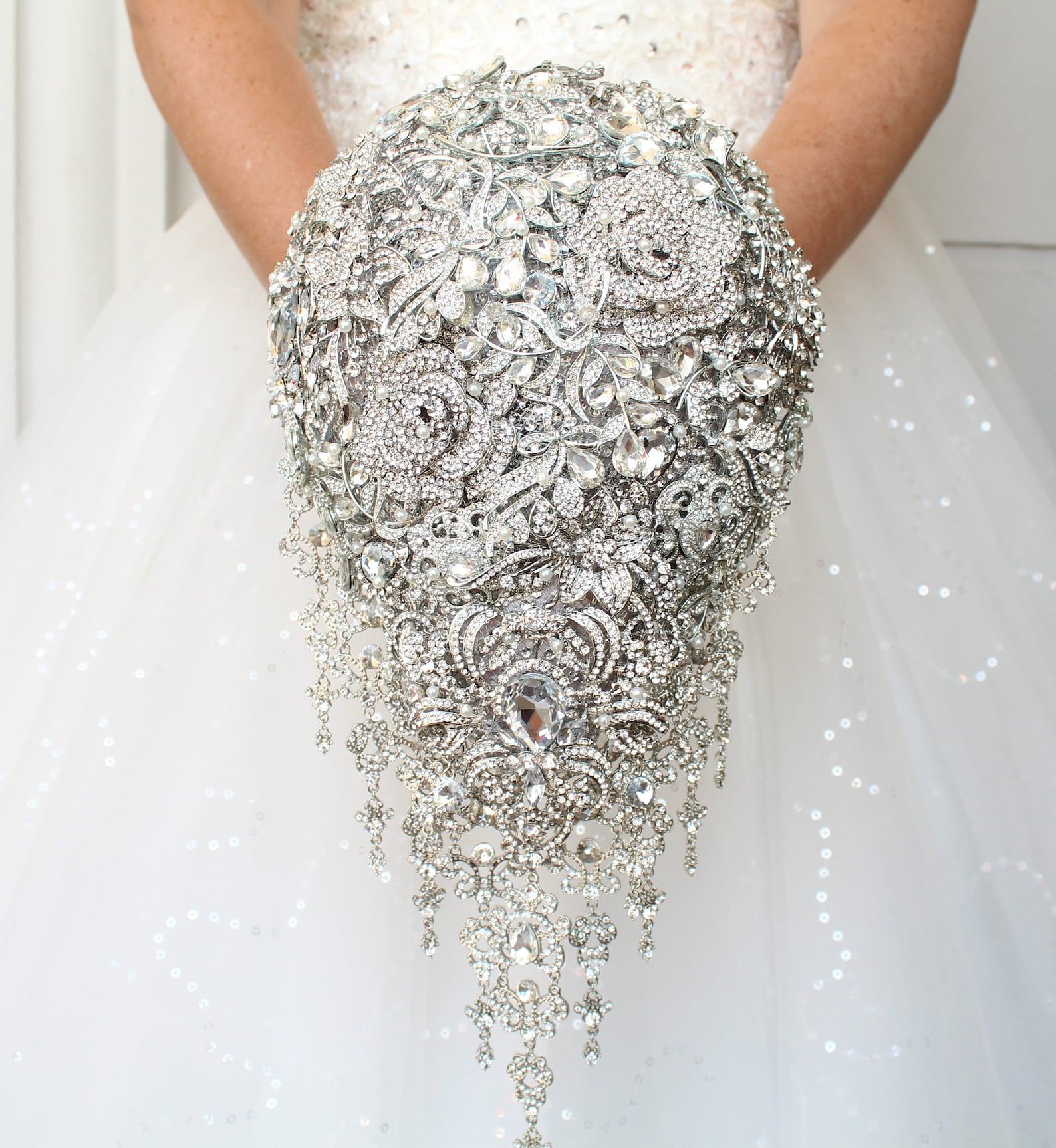 Silver Brooch Bouquet. Cascade Luxury Wedding Bouquet. Crystal - Etsy