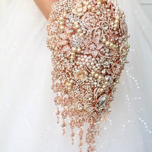 Rose Gold Extra Bling Brooch Bouquet. Cascading Wedding Bouquet, Full ...