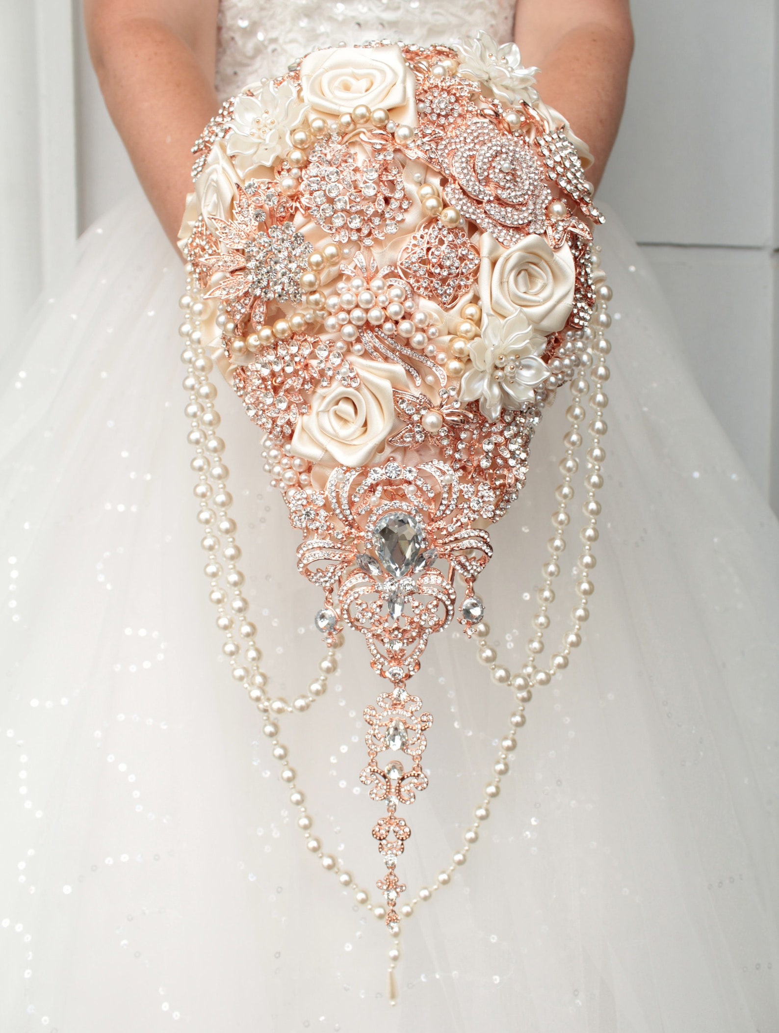 Cascade Brooch Bouquet. Rose Gold Wedding Bouquet. Ivory - Etsy