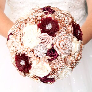 Burgundy Wedding Bouquet. Burgundy Blush Pink Bouquet. Rose Gold Brooch ...