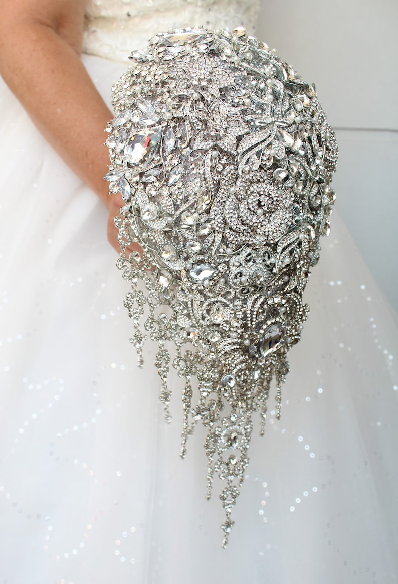 Silver Brooch Bouquet. Cascade Luxury Wedding Bouquet. Crystal - Etsy