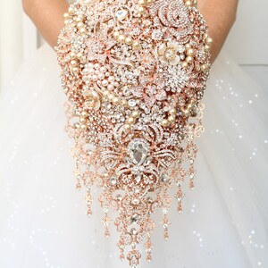 Rose Gold Extra Bling Brooch Bouquet. Cascading Wedding Bouquet, Full ...