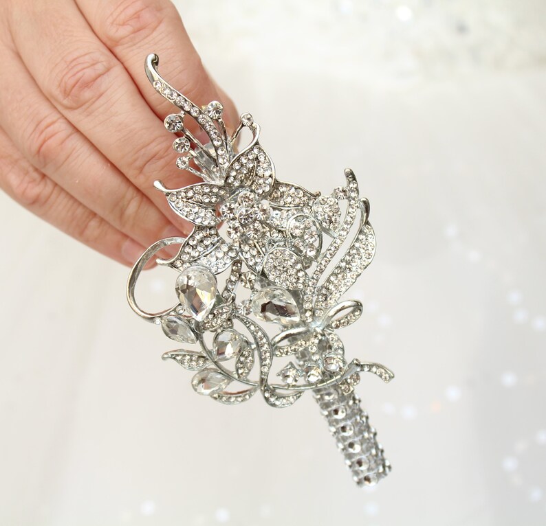 Brooch Bouquet Dusty Rose Silver. Blush Pink Cascade Bling - Etsy