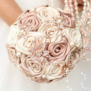 Ivory Rose Gold Elegant Brooch Bouquet. Pearl Cascading Vintage Style ...