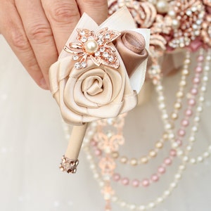 Ivory Rose Gold Elegant Brooch Bouquet. Pearl Cascading Vintage Style ...