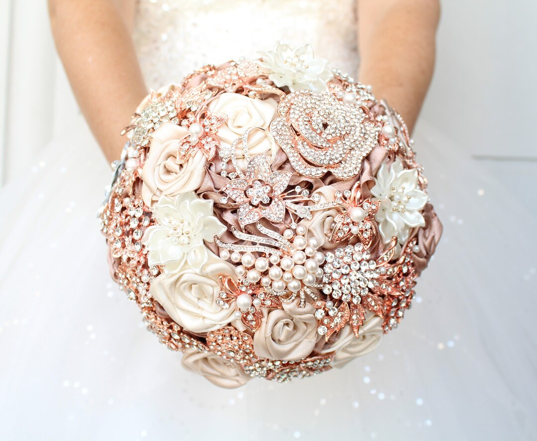 Champagne Brooch Bouquet. Ivory Cream Rose Gold Bouquet. - Etsy