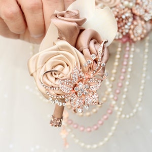 Ivory Rose Gold Elegant Brooch Bouquet. Pearl Cascading Vintage Style ...