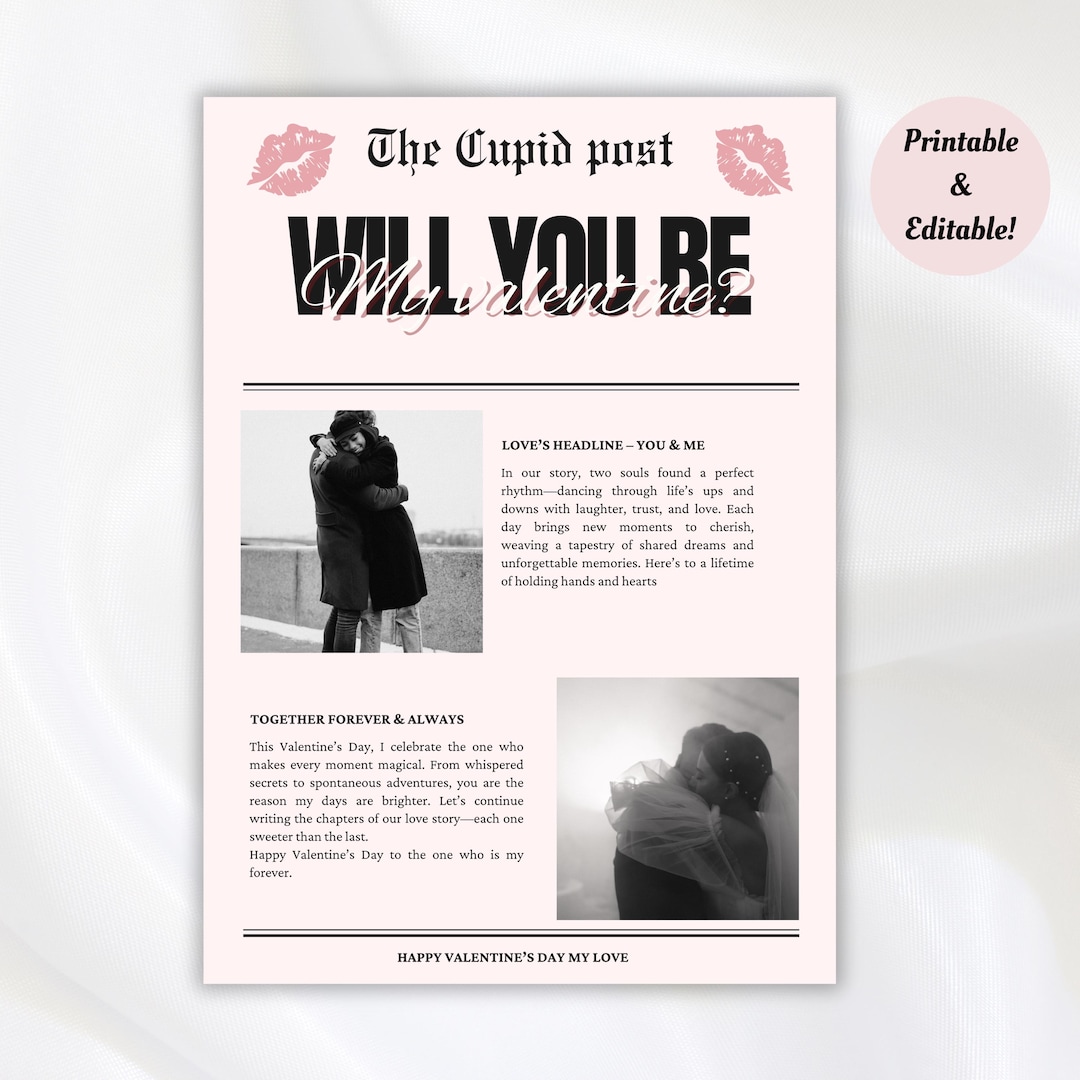 Valentines Cupid Post Newspaper Editable Canva Template Custom ...