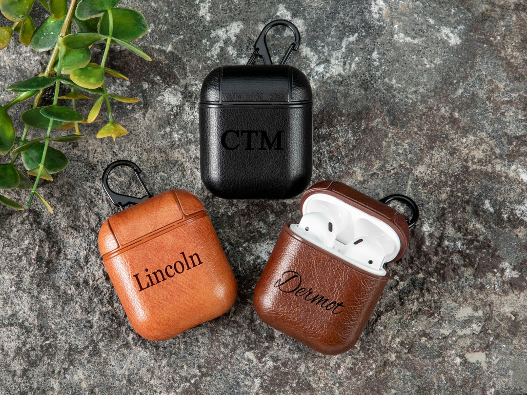 Personalized Airpods Leather Case Airpods Cover With Keychain Monogram ...