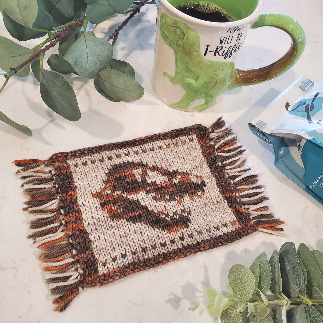 Fossil Frenzy Charts and T. Rex Mug Rug Knitting Pattern, Dinosaur ...