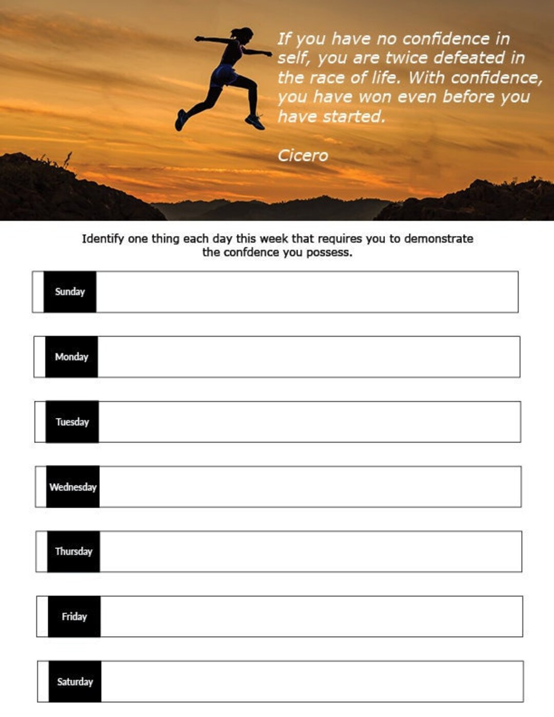 Printable Weekly Inspiration Template Confidence in Self - Etsy