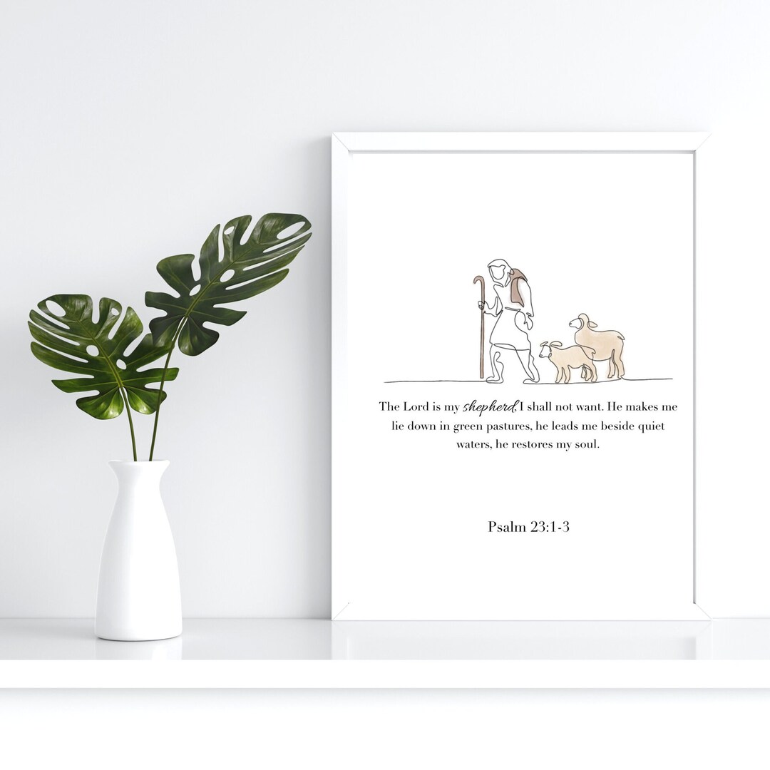 Psalms 23 Printable Art, Line Art Bible Verse Print, the Lord is My ...