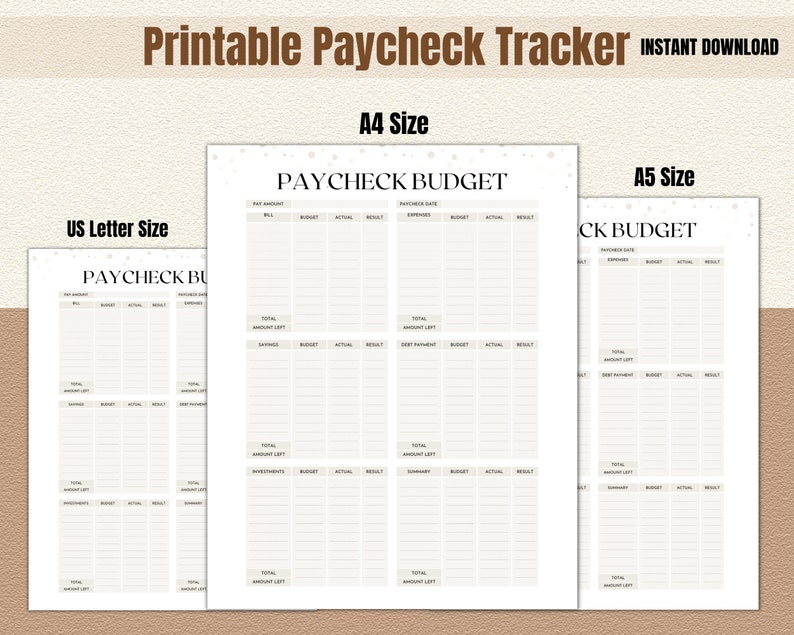 Printable Paycheck Tracker, Budget Log, Weekly and Biweekly Budget ...
