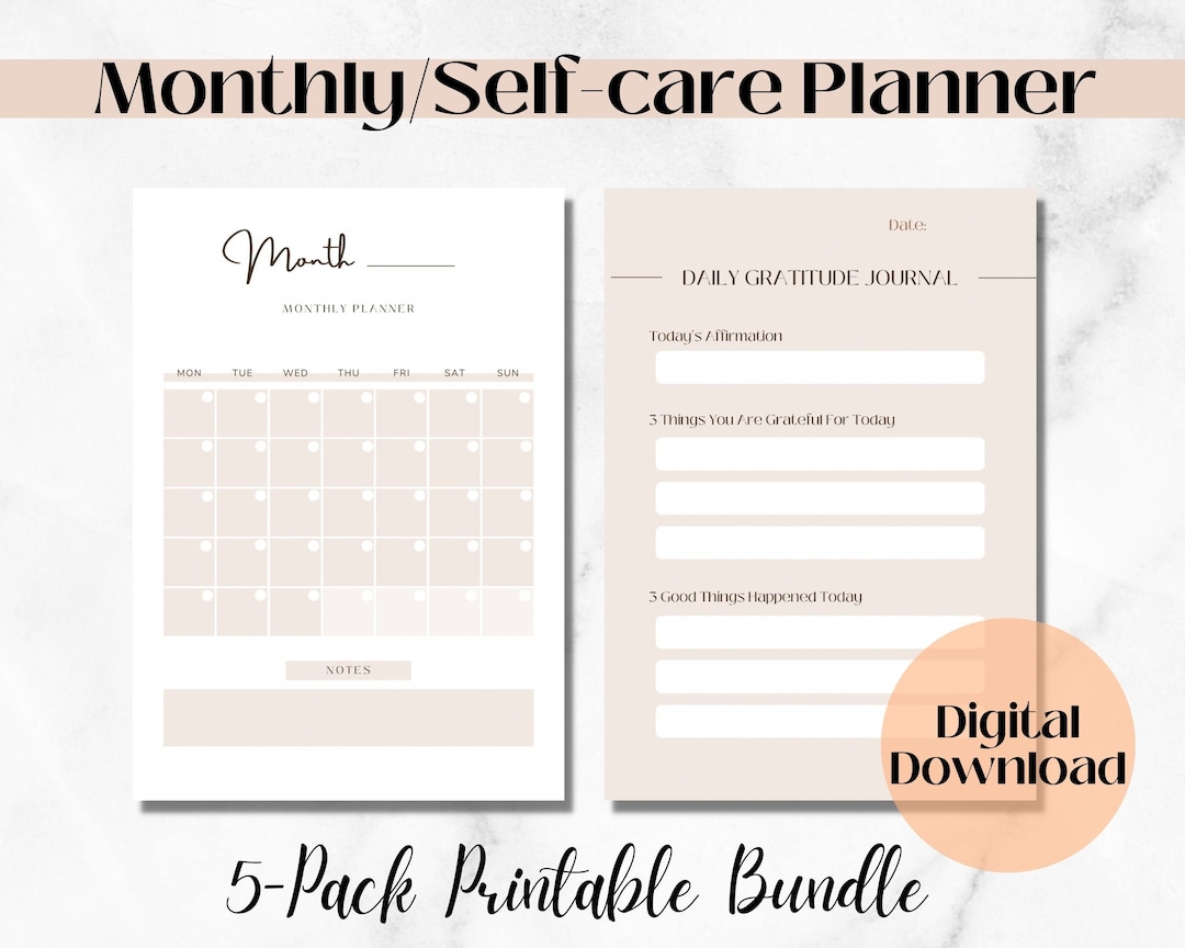 Monthly Self-care Planner, Digital Gratitude Journal, Daily Workout Log ...