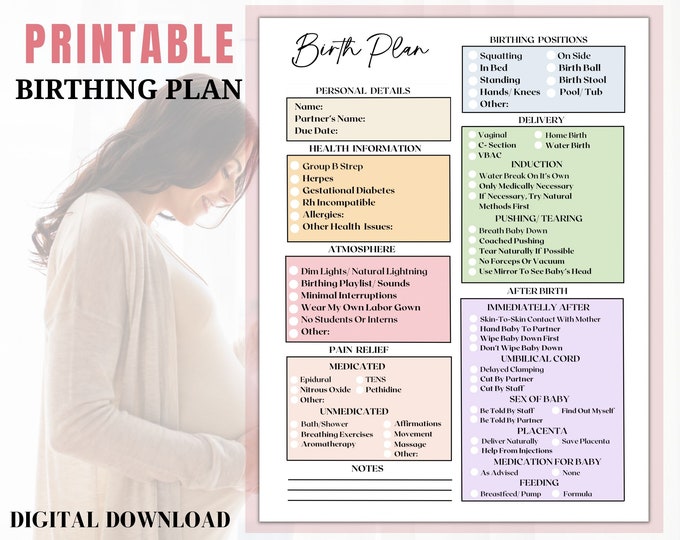 Printable Birth Plan Template, Labor and Delivery Plan, Hospital ...