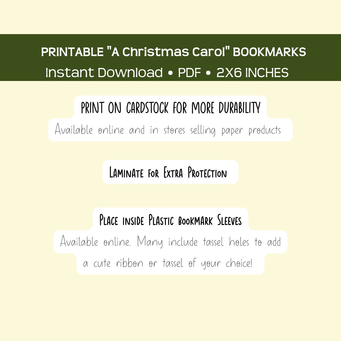 Printable a Christmas Carol Bookmarks, Charles Dickens, Gift for Book ...