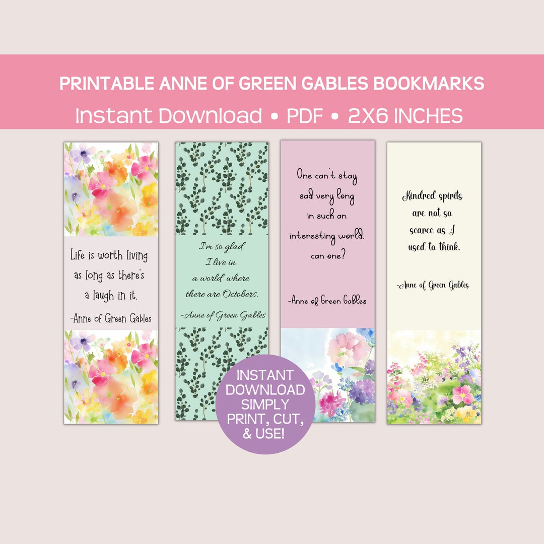 Printable Anne of Green Gables Bookmarks, L M Montgomery, Instant ...