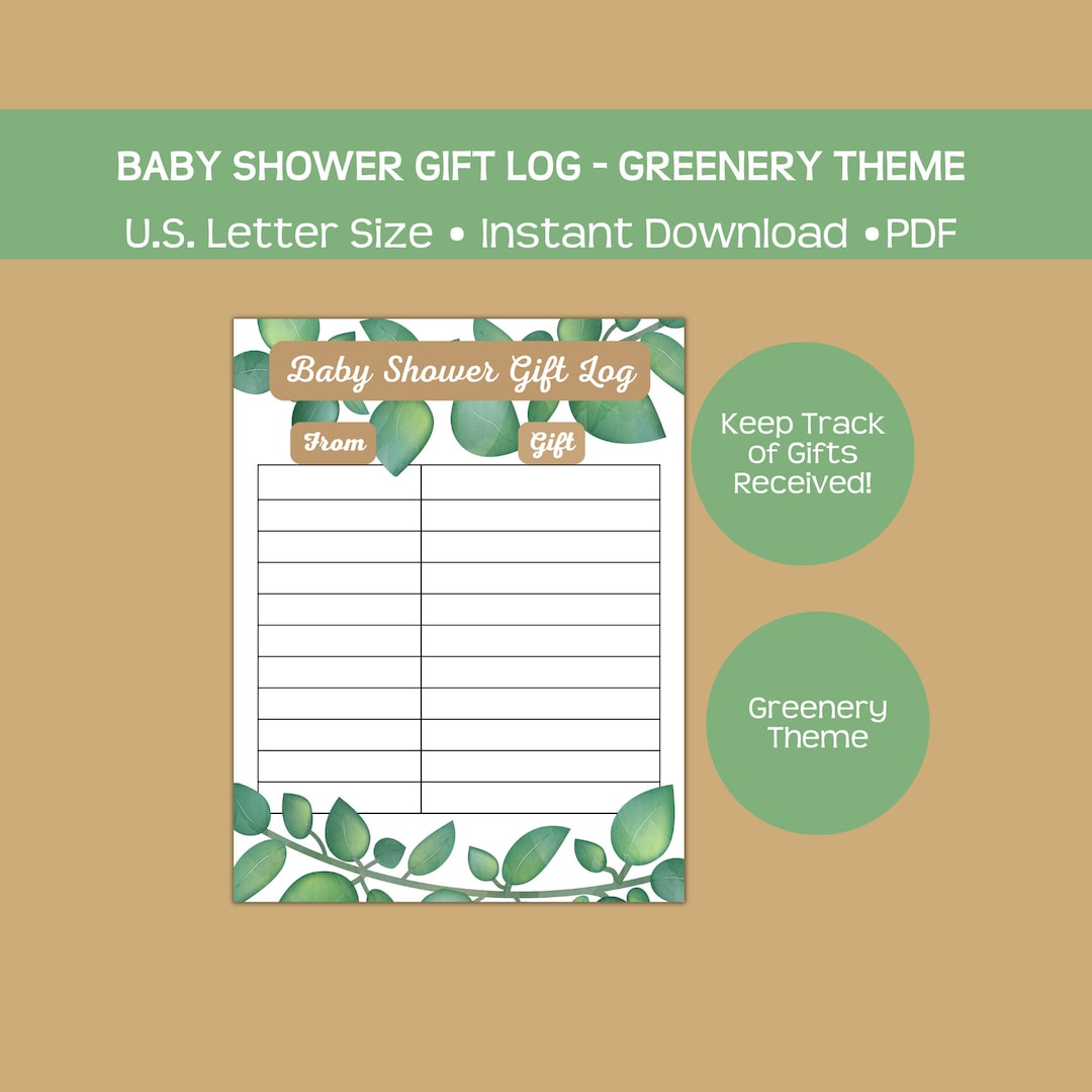Printable Baby Shower Gift Log, Greenery Theme, Track Gifts Received ...