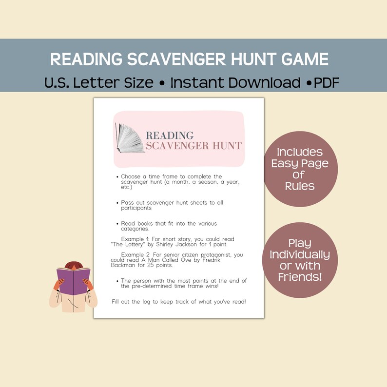 Printable Reading Scavenger Hunt Game, Instant Pdf Download, Fun ...