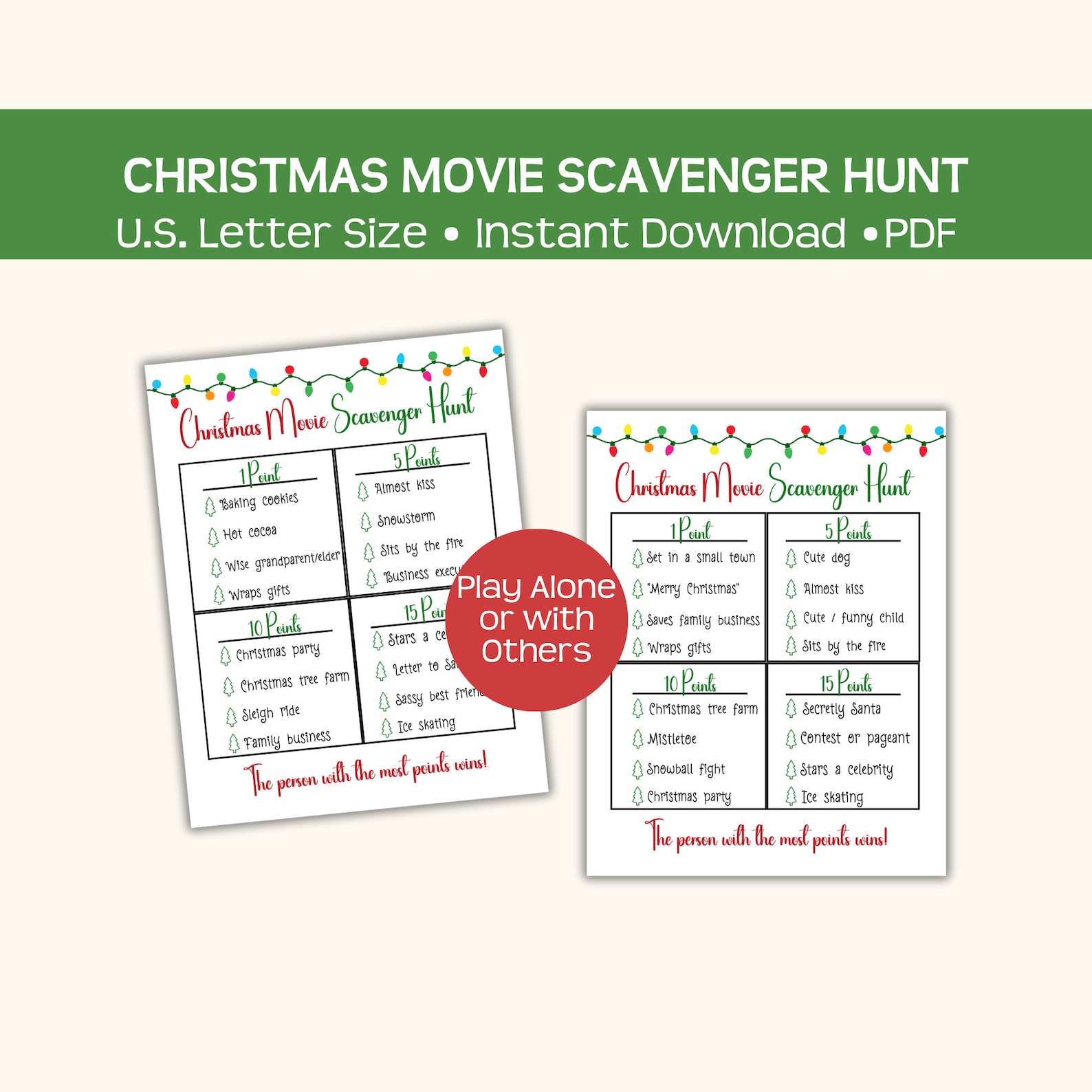 Printable Christmas Movie Scavenger Hunt Game, Play Alone or With ...