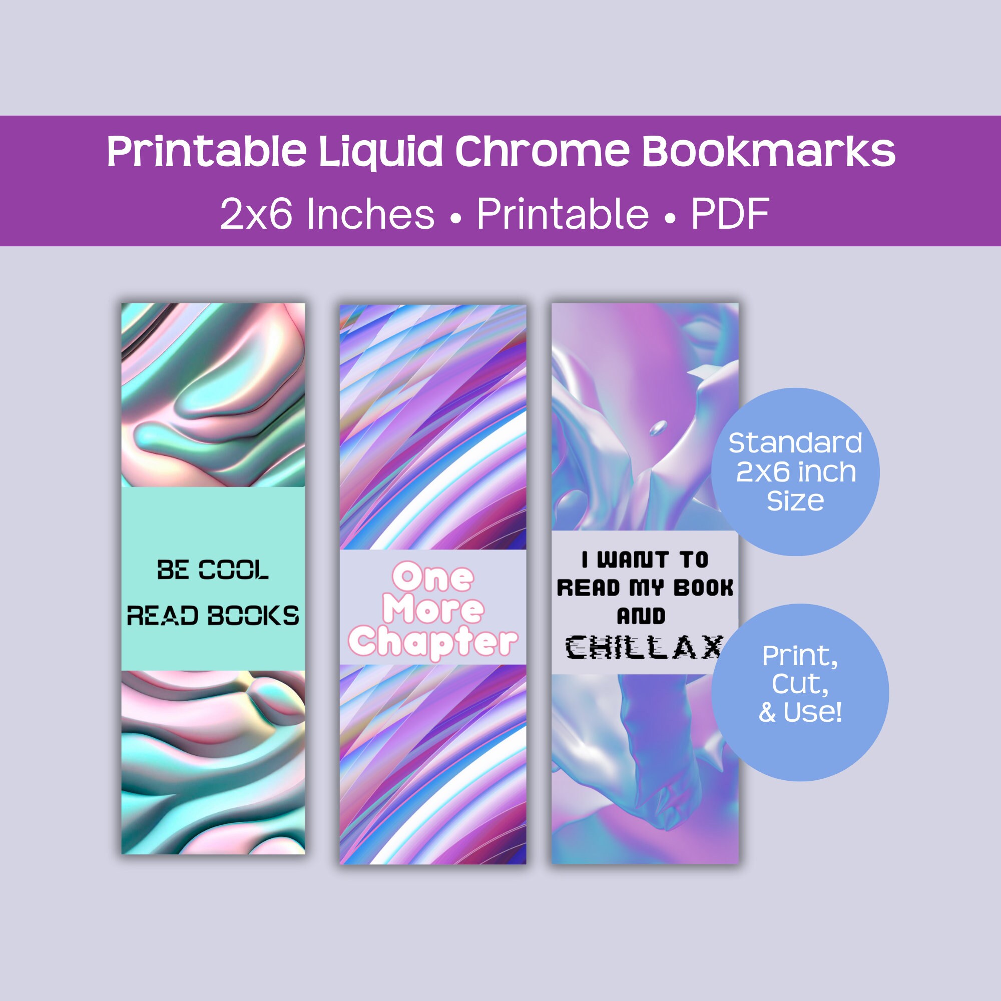 Printable Liquid Chrome Bookmarks, Instant Pdf Download, Gift for Book ...