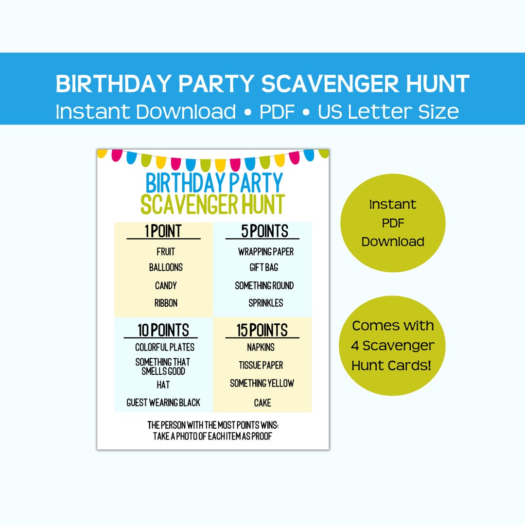 Printable Birthday Party Scavenger Hunt, Fun and Affordable Game for ...