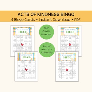 Printable Acts of Kindness Bingo Game, 4 Bingo Cards, Good Deeds, Pay ...