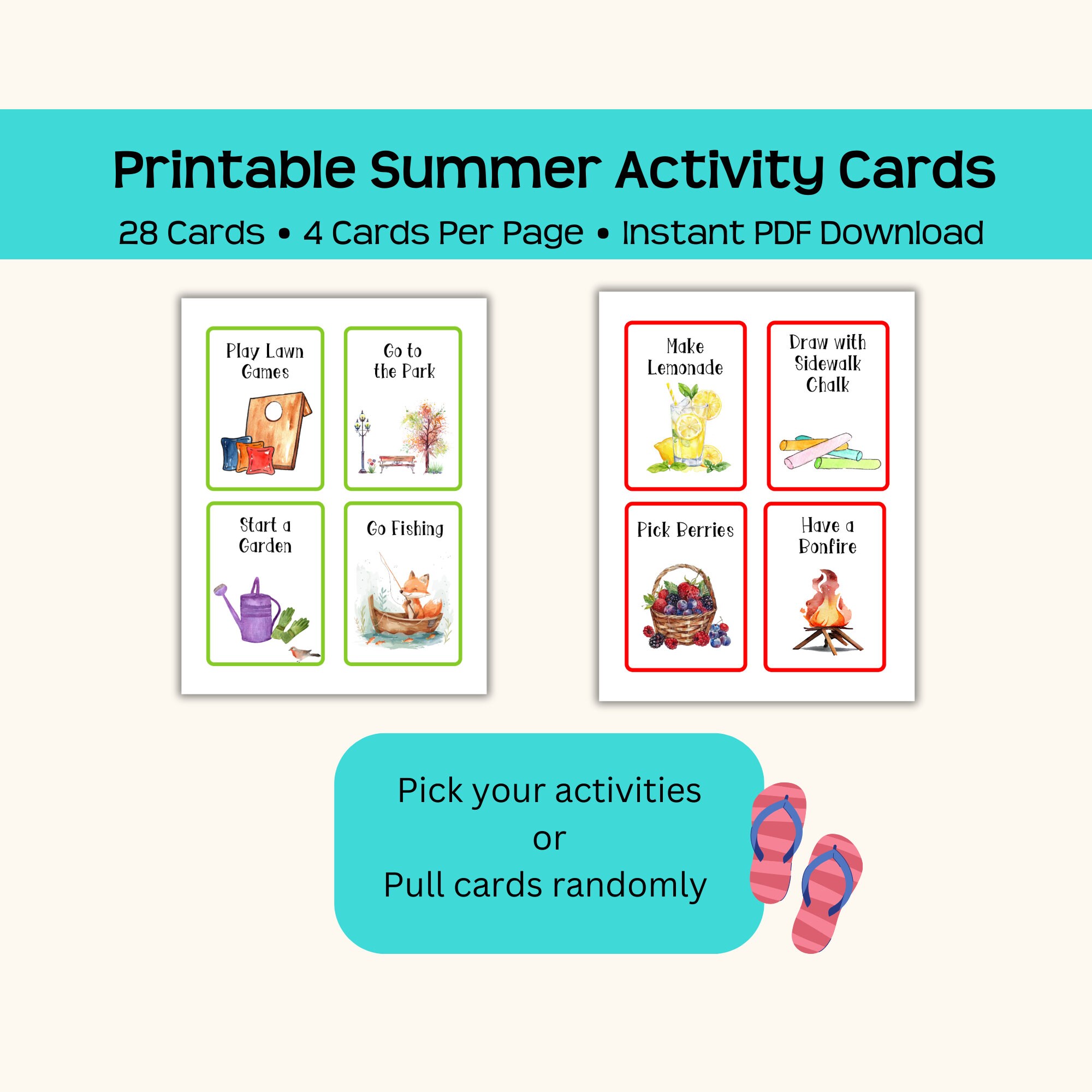 Printable Summer Activity Cards, 28 Cards, a Fun and Affordable Way to ...
