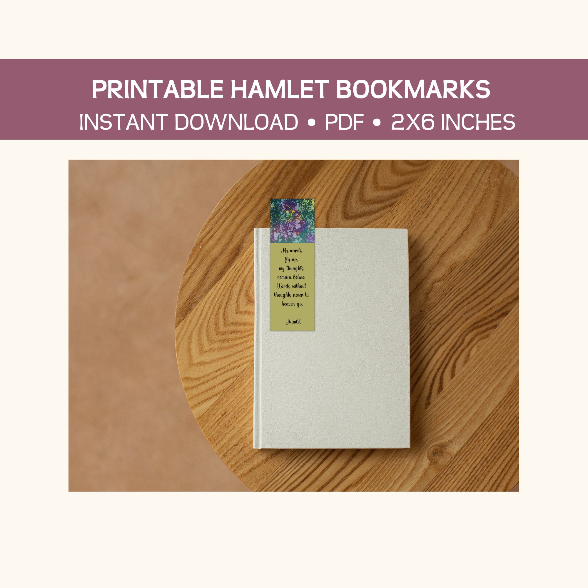 Printable Hamlet Bookmarks, William Shakespeare, Gift for Book Lovers ...