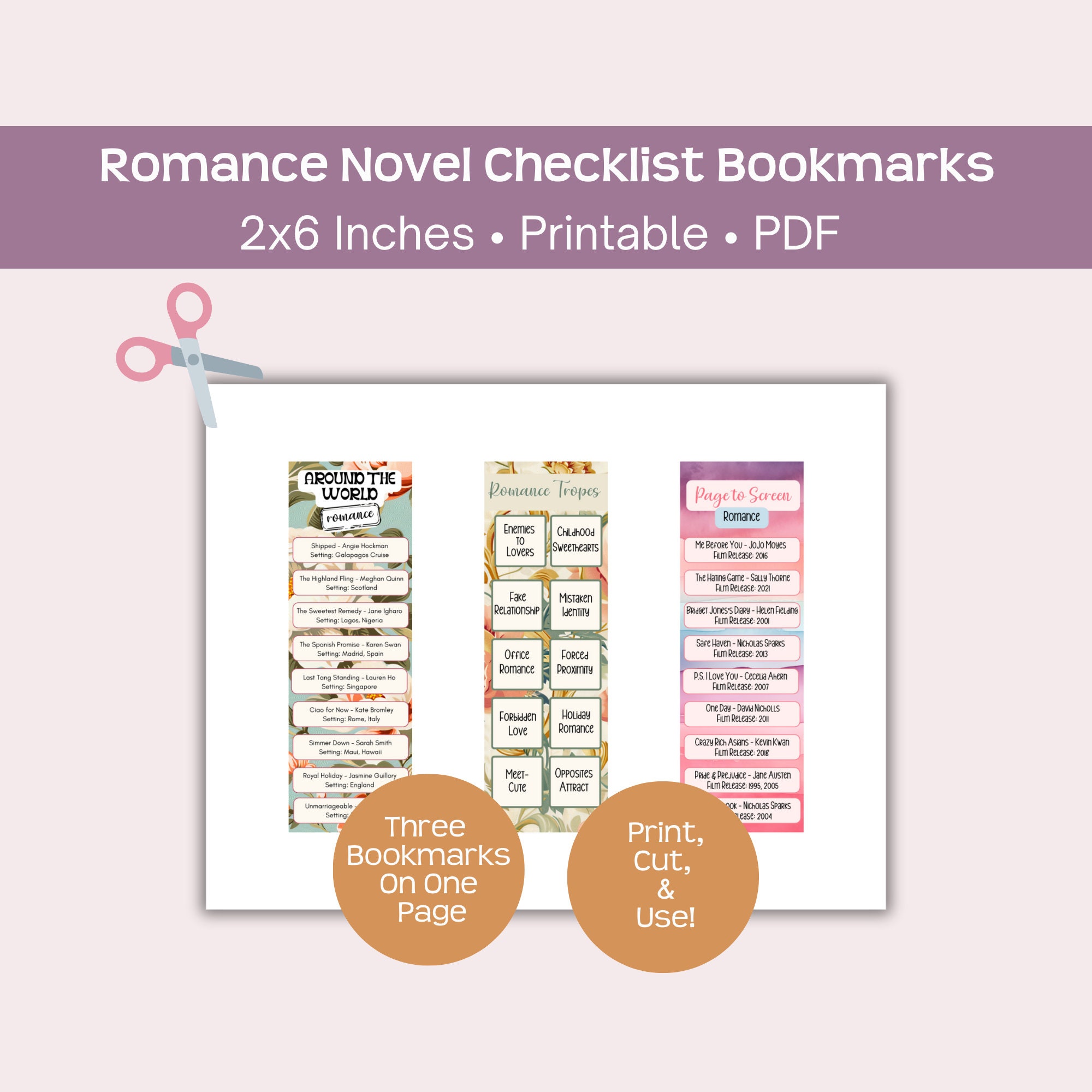Printable Romance Novel Bookmarks, Instant Pdf Download, Gift for ...