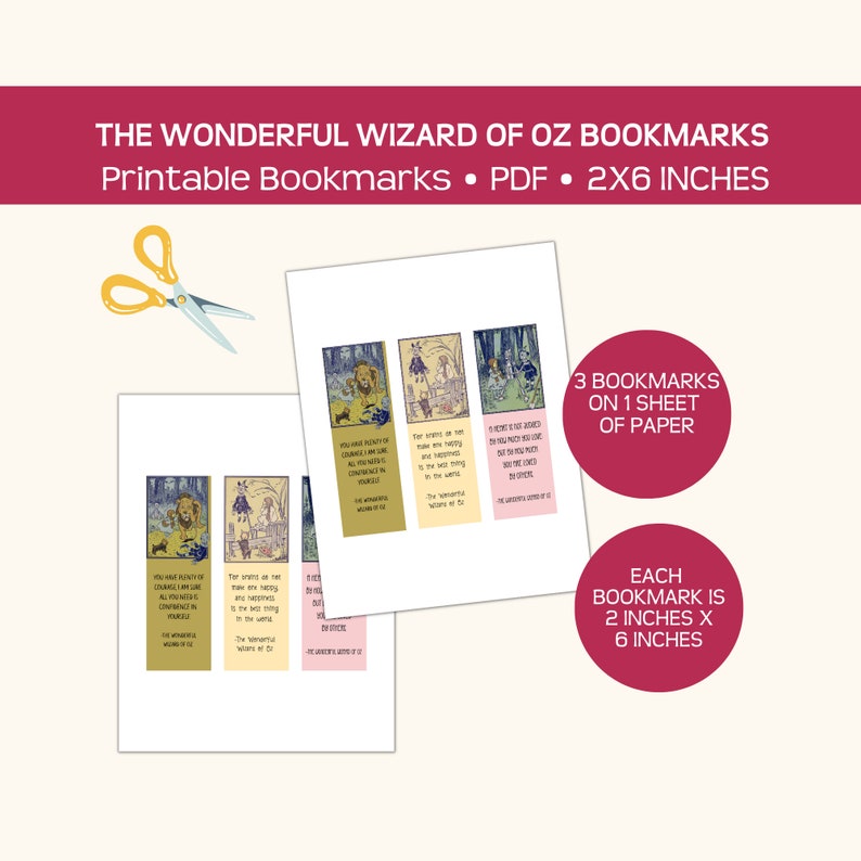 Wizard of Oz Bookmarks: Classic Illustrations, Book Quotes (PDF ...