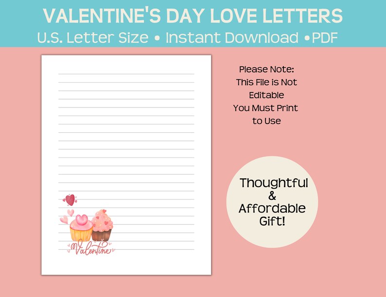 Valentine's Day Love Letters Printable Lined Writing - Etsy
