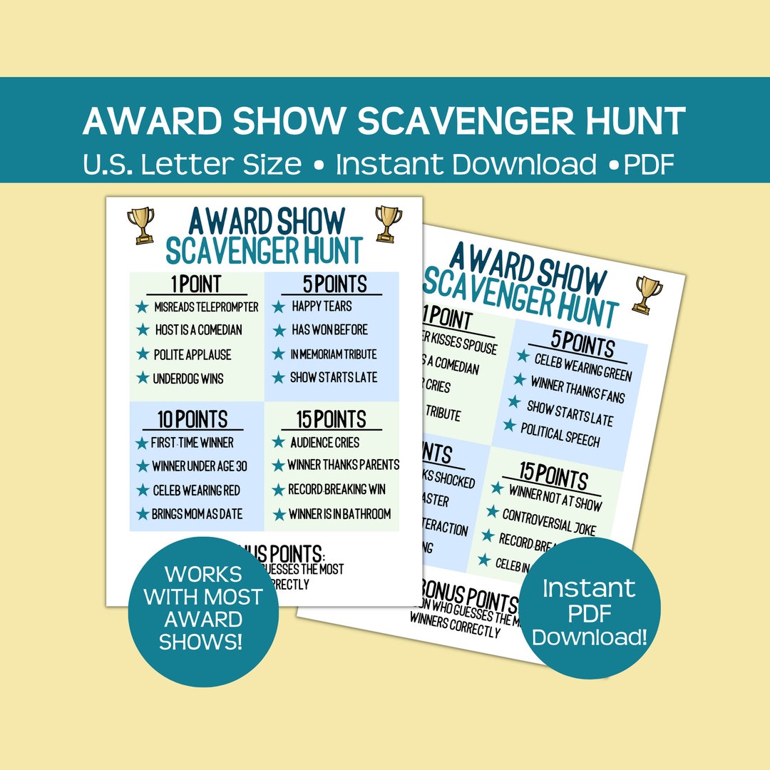 Printable Award Show Scavenger Hunt, Instant Download, Fun and ...