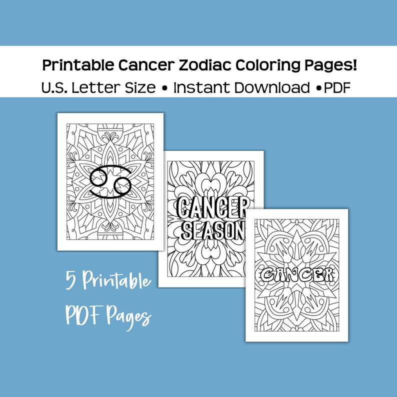 Printable Cancer Zodiac Sign Coloring Pages June and July - Etsy