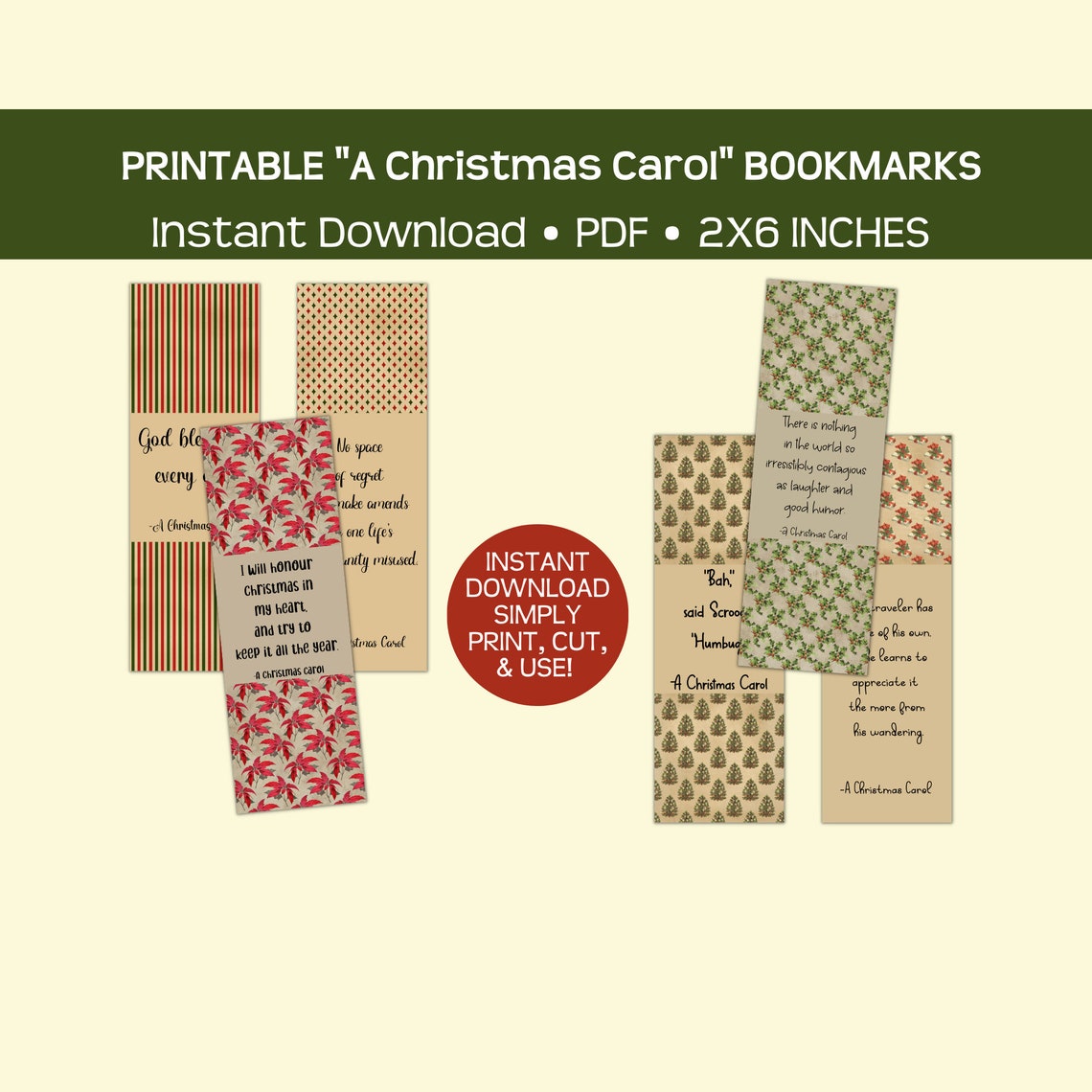 Printable a Christmas Carol Bookmarks, Charles Dickens, Gift for Book ...