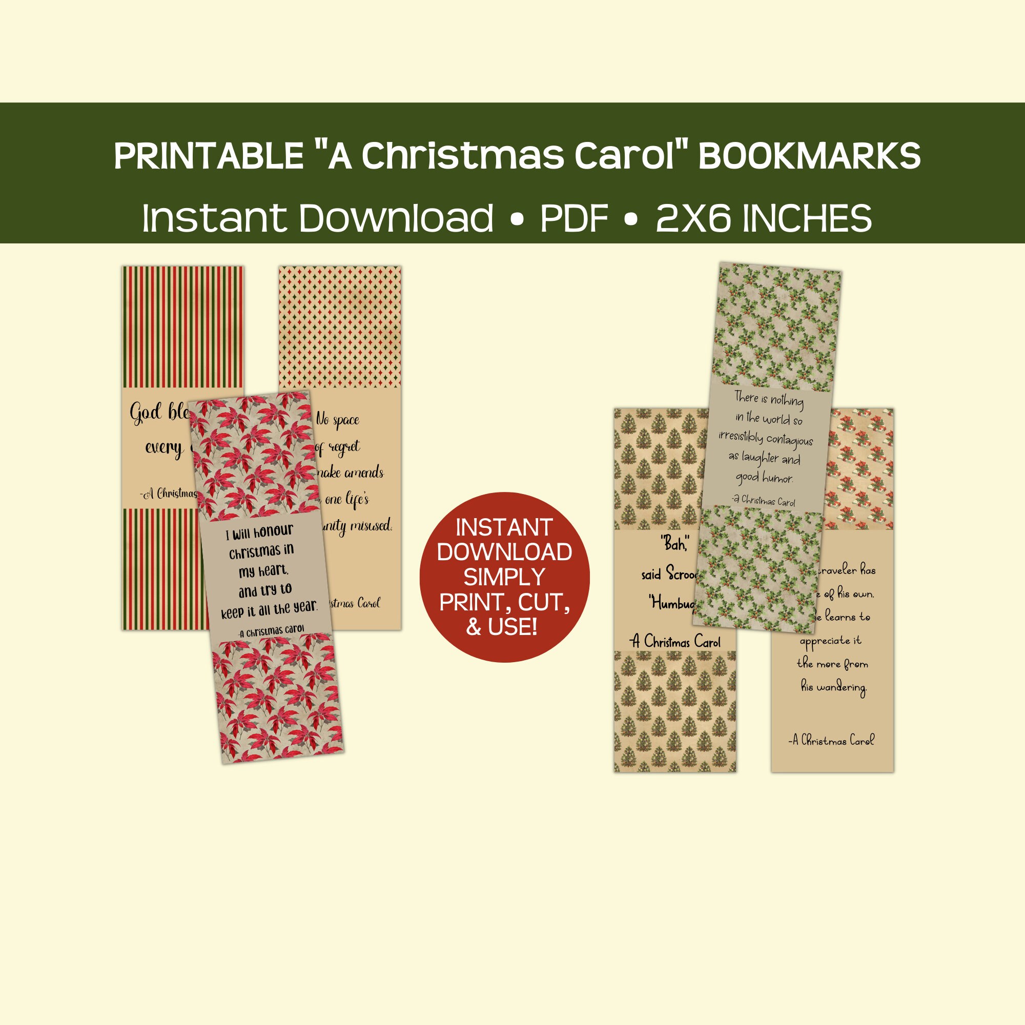Printable a Christmas Carol Bookmarks, Charles Dickens, Gift for Book ...