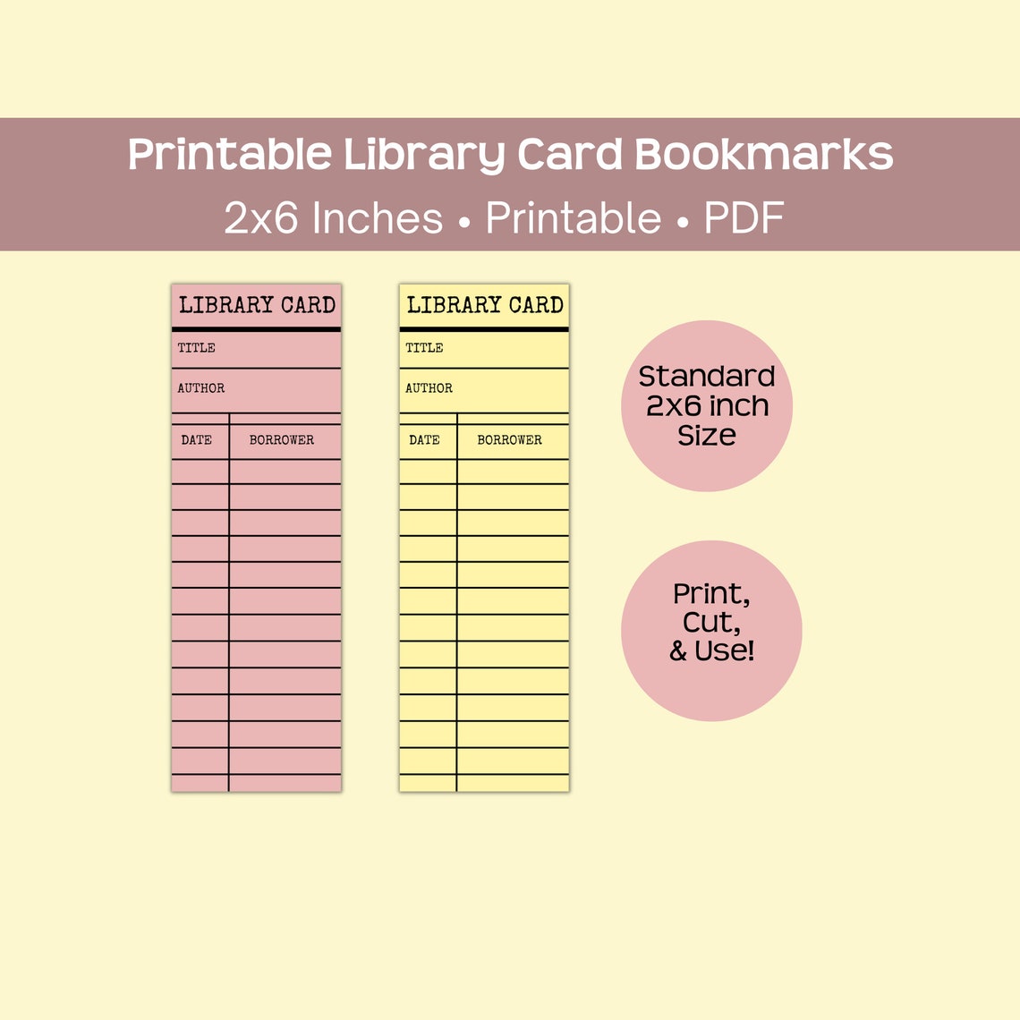 Printable Library Card Bookmarks: Gift for Bookworms (PDF Download) - Etsy