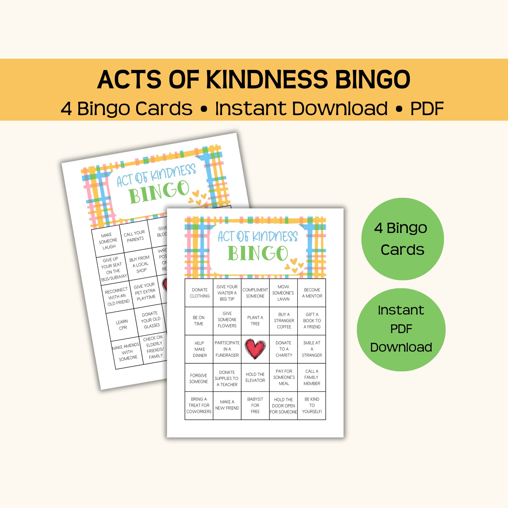 Printable Acts of Kindness Bingo Game, 4 Bingo Cards, Good Deeds, Pay ...