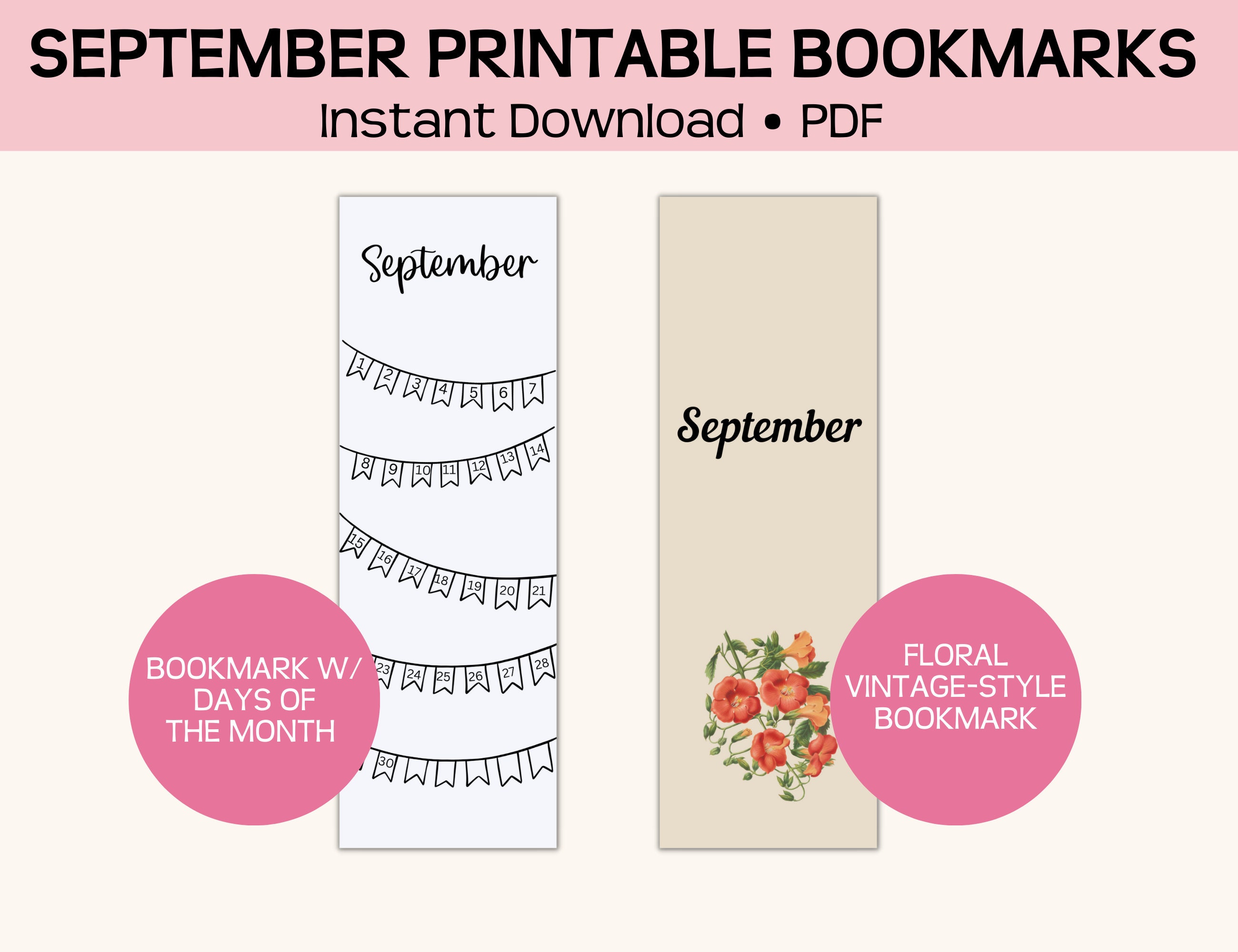 September Printable Bookmark Set Instant Pdf Download Gift - Etsy