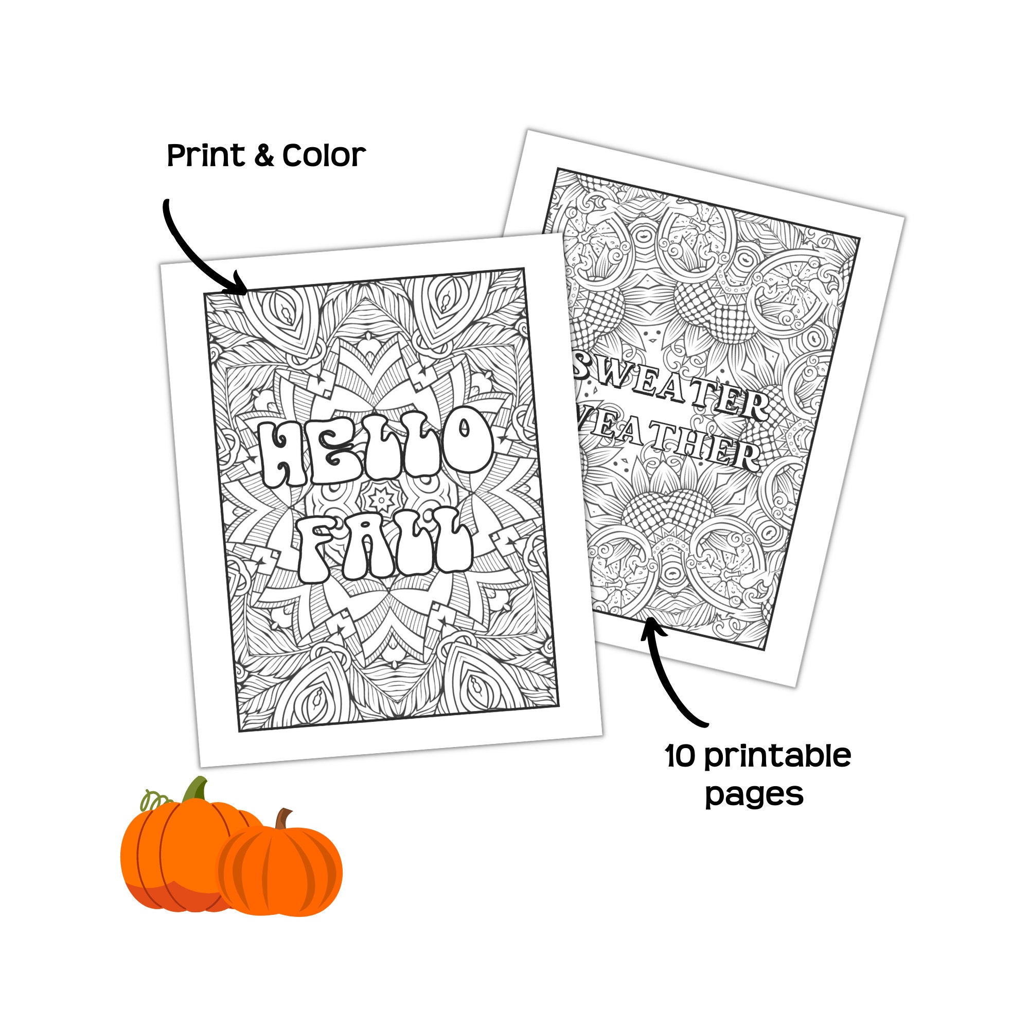 Printable Fall Coloring Pages, 10 Autumn Coloring Sheets, Instant Pdf ...