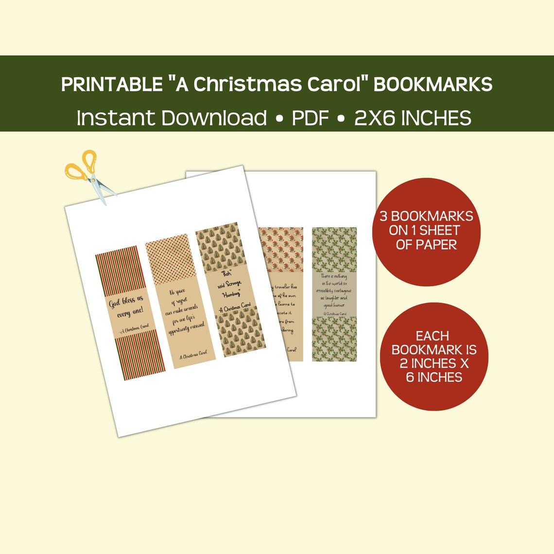 Printable a Christmas Carol Bookmarks, Charles Dickens, Gift for Book ...