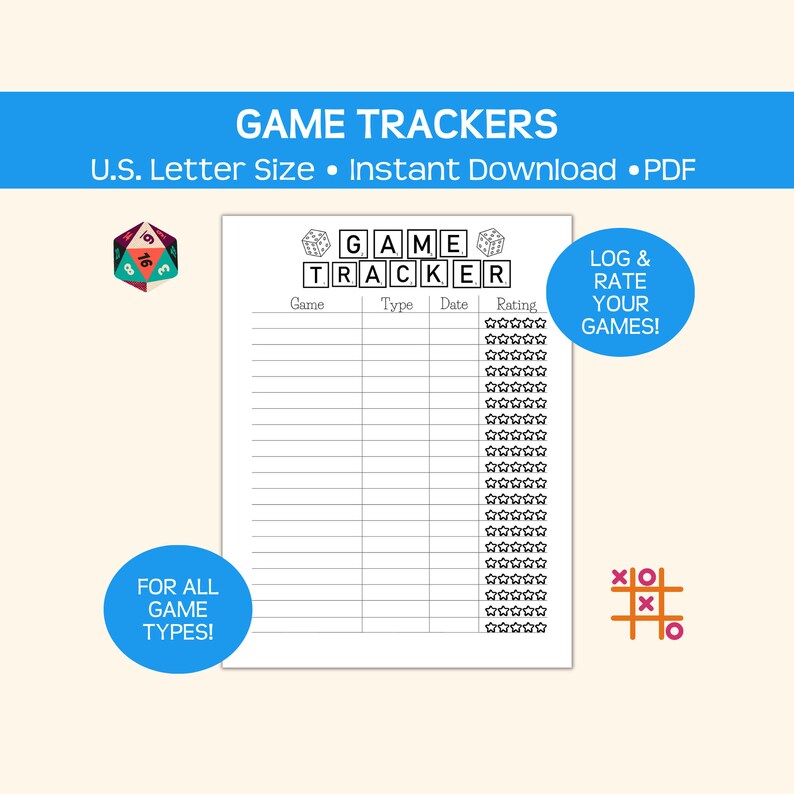 Printable Game Tracker, Log and Rate Board Games, Video Games, and More ...