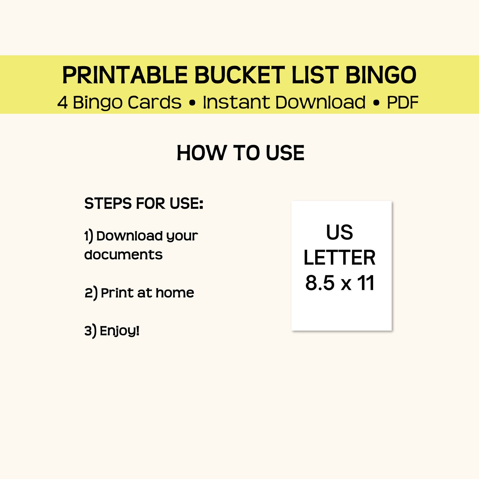 Printable Bucket List Bingo Game, Four Bingo Cards, Life Goals, to Do ...