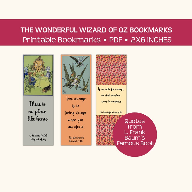 Wizard of Oz Bookmarks: Classic Illustrations, Book Quotes (PDF ...